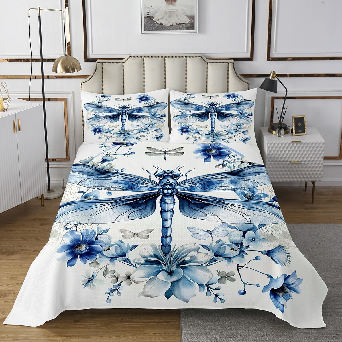 Erosebridal Dreamy Dragonfly Bedspread Sets Twin Size, Spring Blue ...