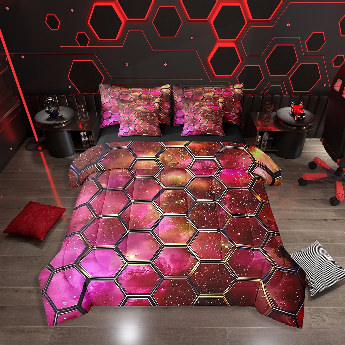 Erosebridal Dreamy Galaxy Bed in a Bag Queen size, Geometric Checkered ...