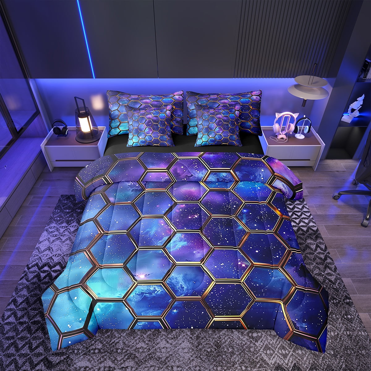 Erosebridal Dreamy Galaxy Bed in a Bag Queen size, Geometric Honeycomb ...