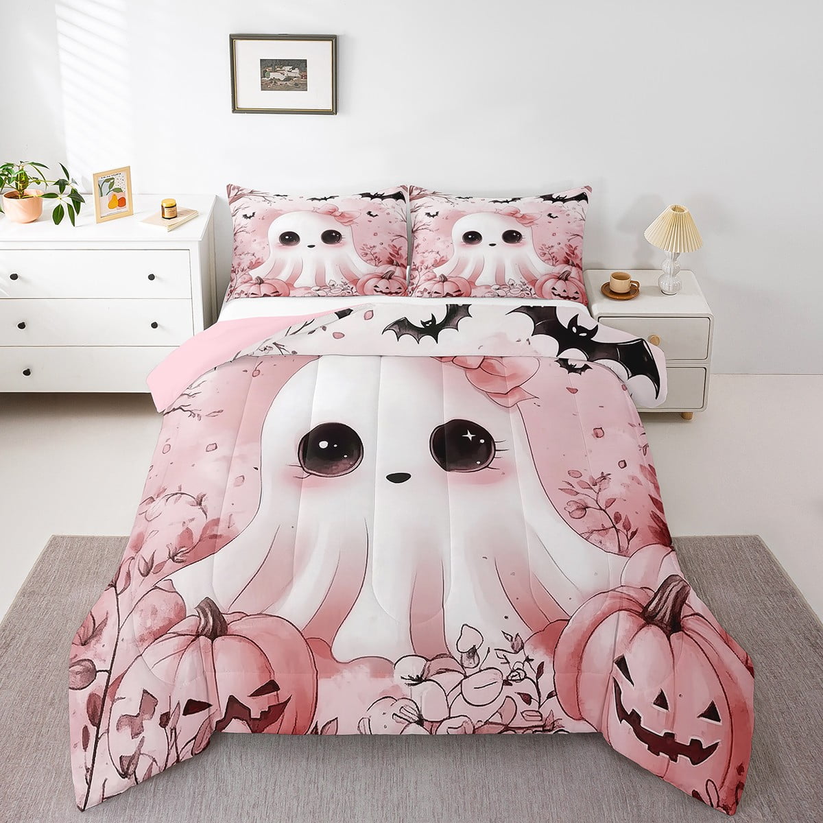 Erosebridal Dreamy Ghost Bedding Sets with Comforter, Cartoon Pumpkin ...