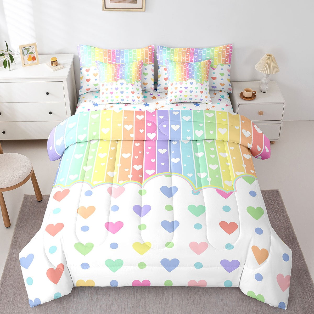 Erosebridal Dreamy Heart Bedding Sets Full Size, Rainbow Comforter Sets ...