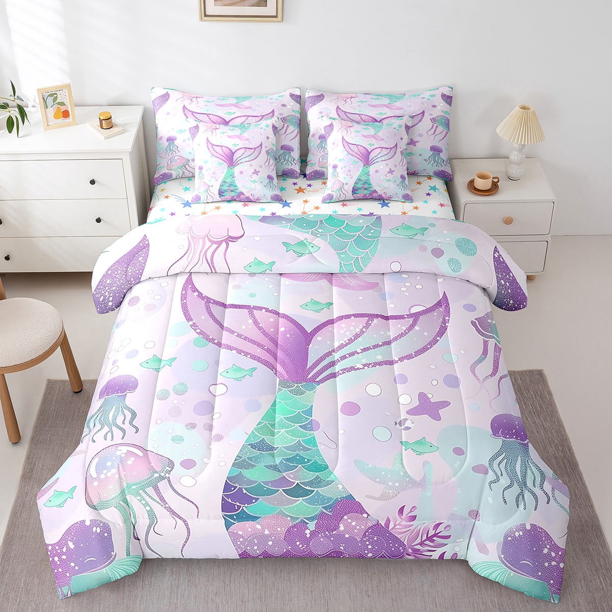 Erosebridal Dreamy Mermaid Tail Bedding Sets Twin Size,Sealife ...