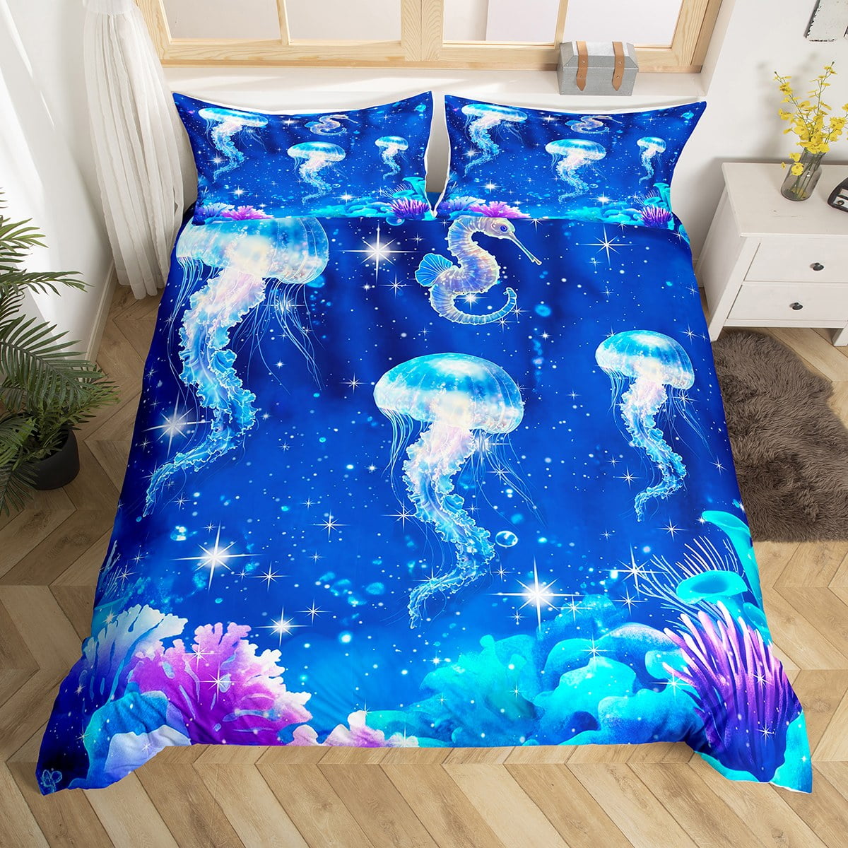 Erosebridal Dreamy Underwater Jellyfish Comforter Cover King, Glitter ...