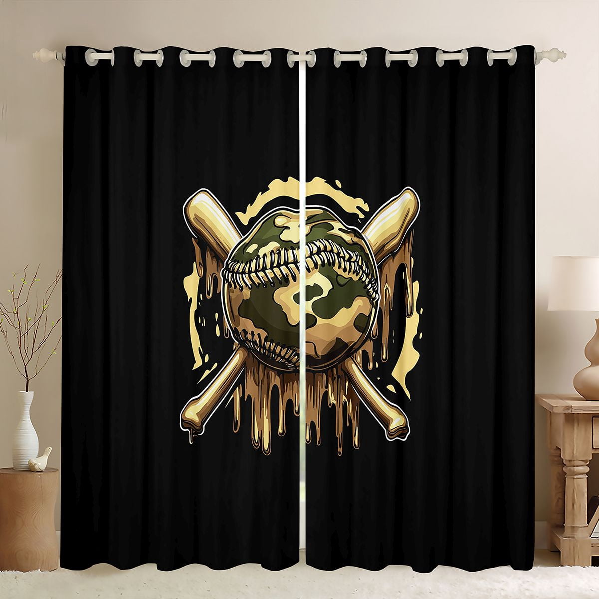 Erosebridal Drip Camo Baseball Bats Blackout Curtains Set of 2 (52x84 ...