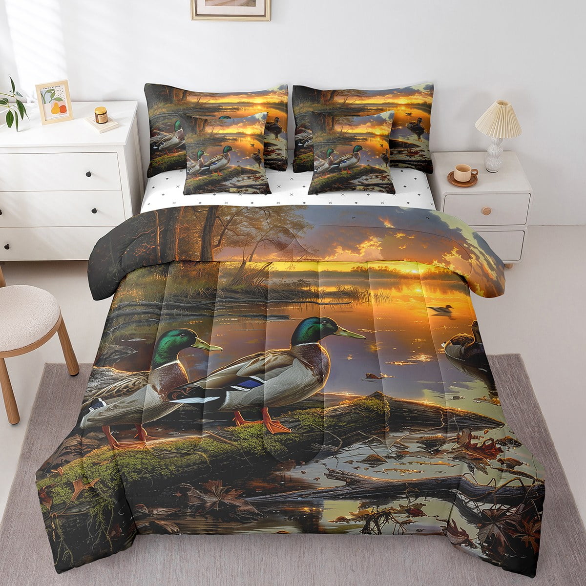 Erosebridal Duck Hunting Bedding Sets King Size,Cabin Farmhouse Bed in ...