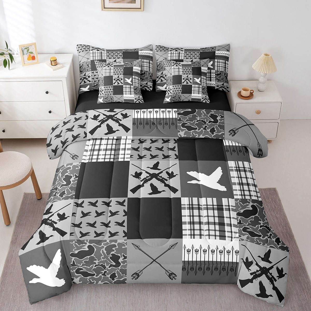 Erosebridal Duck Hunting Bedding Sets Twin Size,Black White Comforter ...
