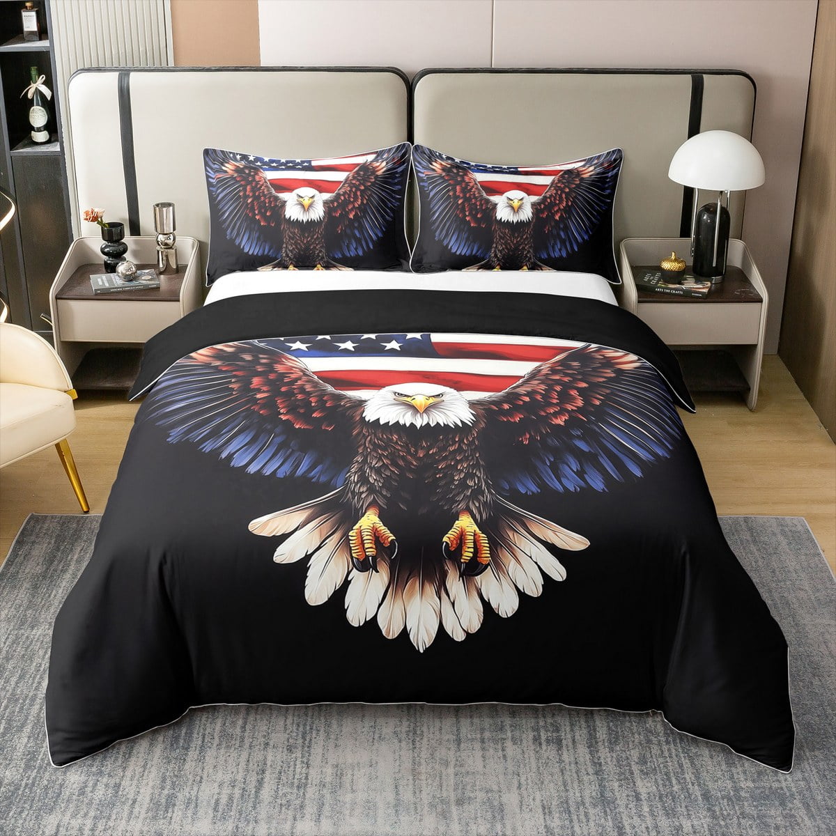 Erosebridal Eagle 100% Cotton Comforter Cover Queen, USA Flag Print 100 ...