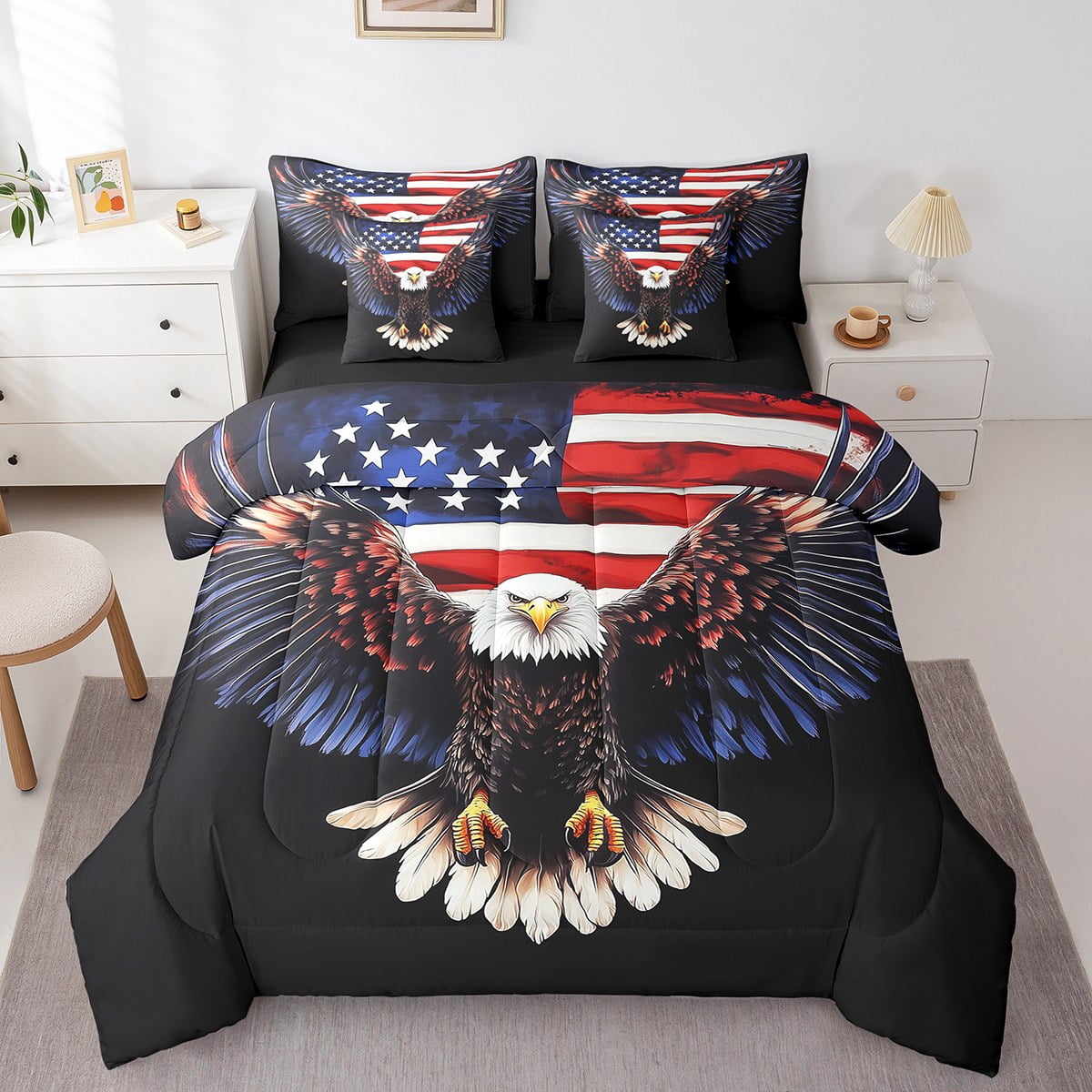 Erosebridal Eagle Bed in a Bag Queen size, USA Flag Print Bed Set ...