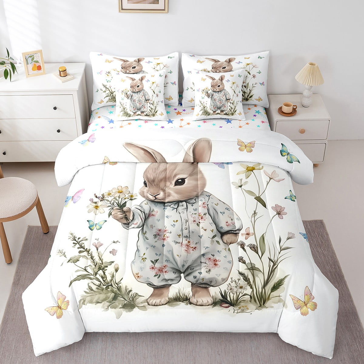 Erosebridal Easter Bunnies Bedding Sets Queen Size, Colorful Flower ...