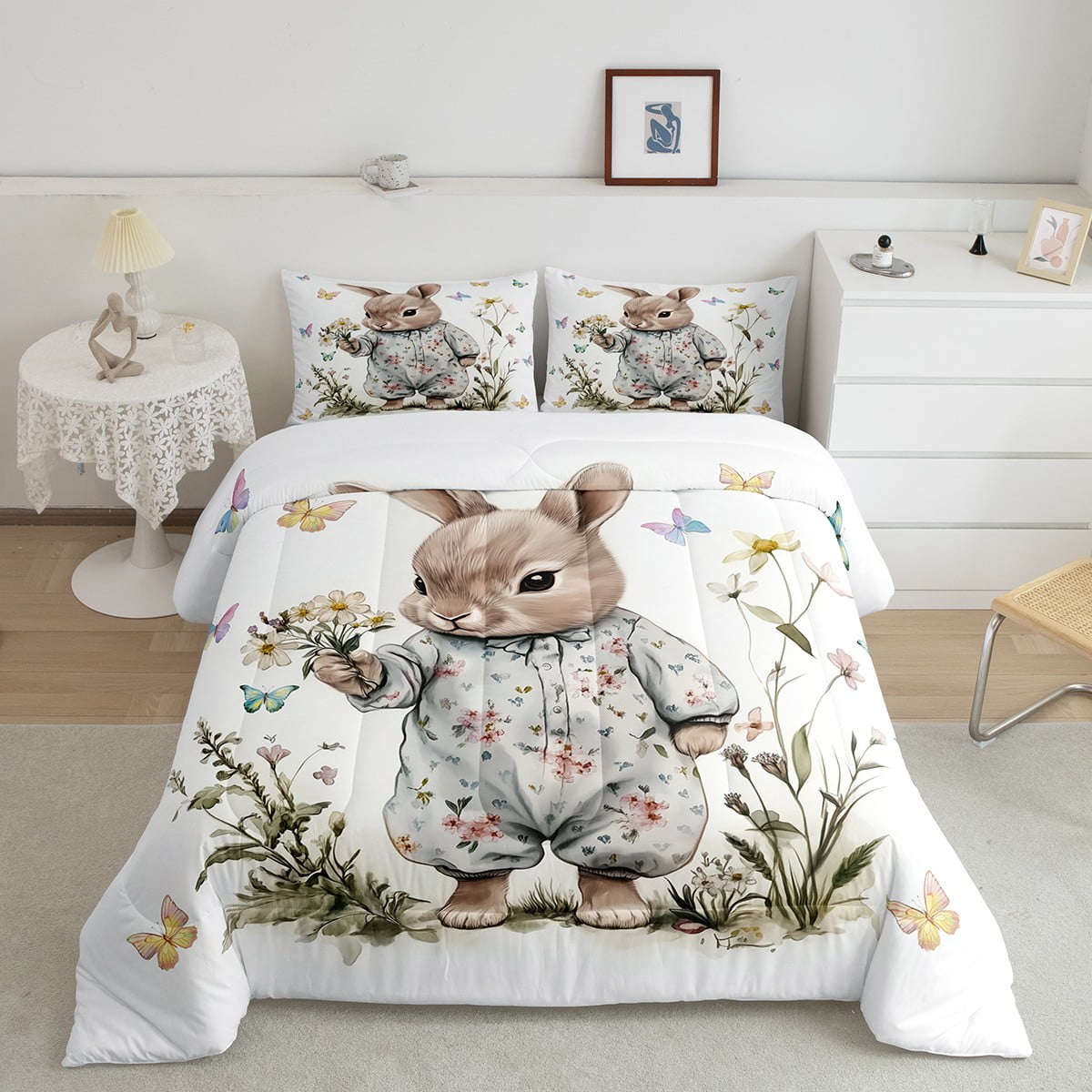 Erosebridal Easter Bunnies Bedding Sets Queen with Comforter, Colorful ...