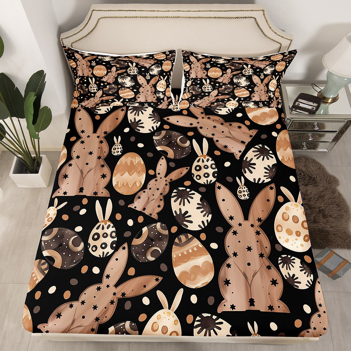 Erosebridal Easter Eggs Fitted Sheet Set Twin,Kawaii Rabbit Bedding ...