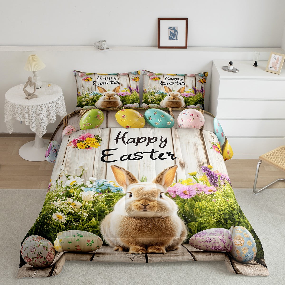 Erosebridal Easter Kids Comforter Set Kawaii Rabbit Animal Print ...