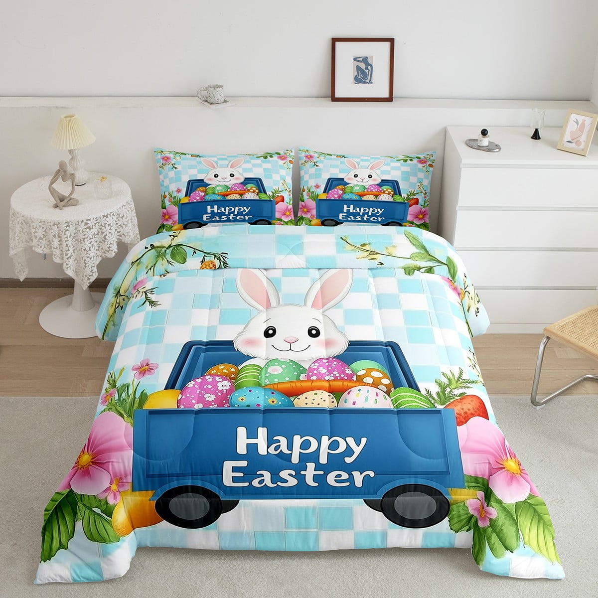 Erosebridal Easter Rabbit Bedding Full Size Colorful Easter Eggs ...