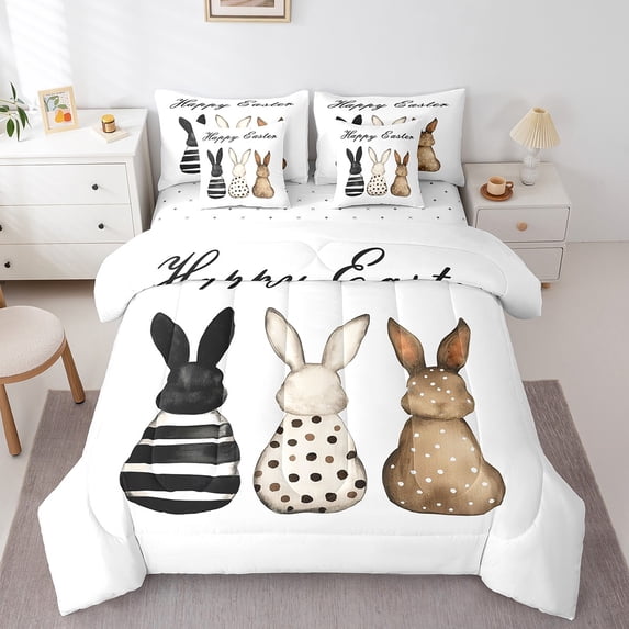 Erosebridal Easter Rabbit Bedding Full Size, Easter Eggs Bed Set, Retro ...