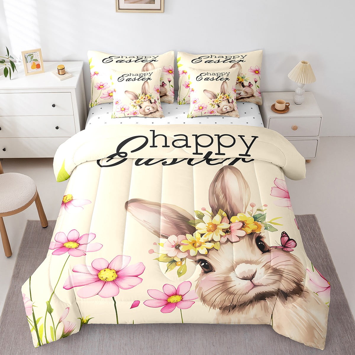 Erosebridal Easter Rabbit Bedding Full Size, Groovy Flower Bed Set ...