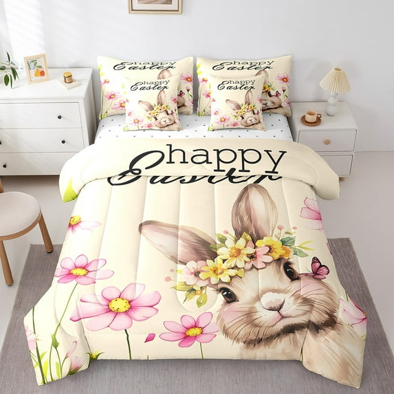 Erosebridal Easter Rabbit Bedding Full Size, Groovy Flower Bed Set ...