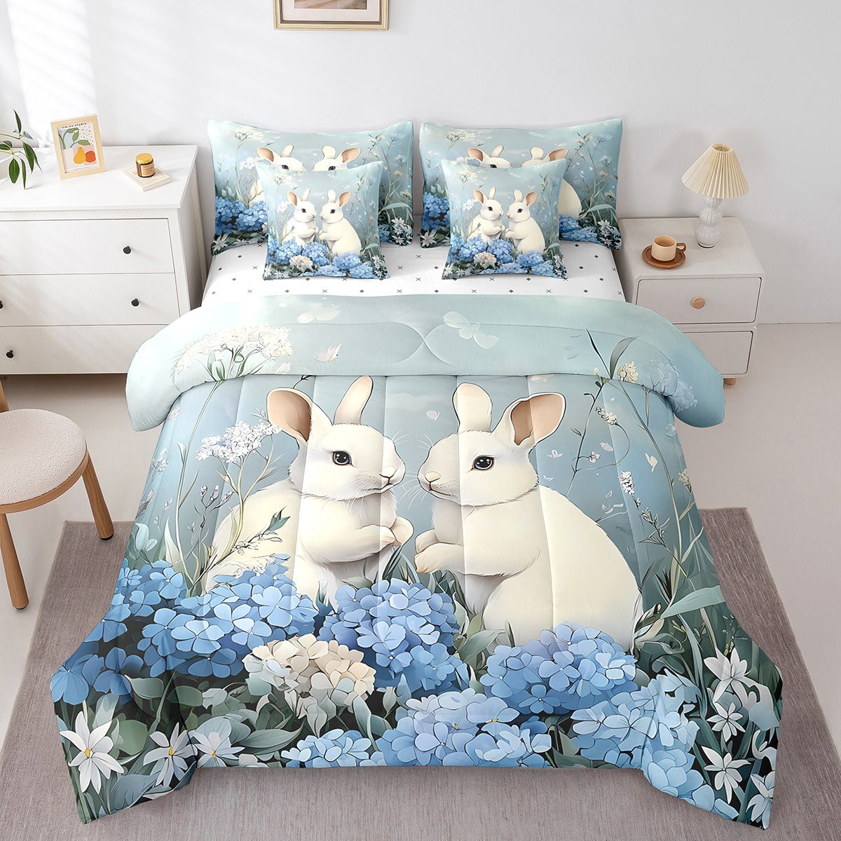 Erosebridal Easter Rabbit Bedding Sets Twin Size,Floral Hydrangea ...