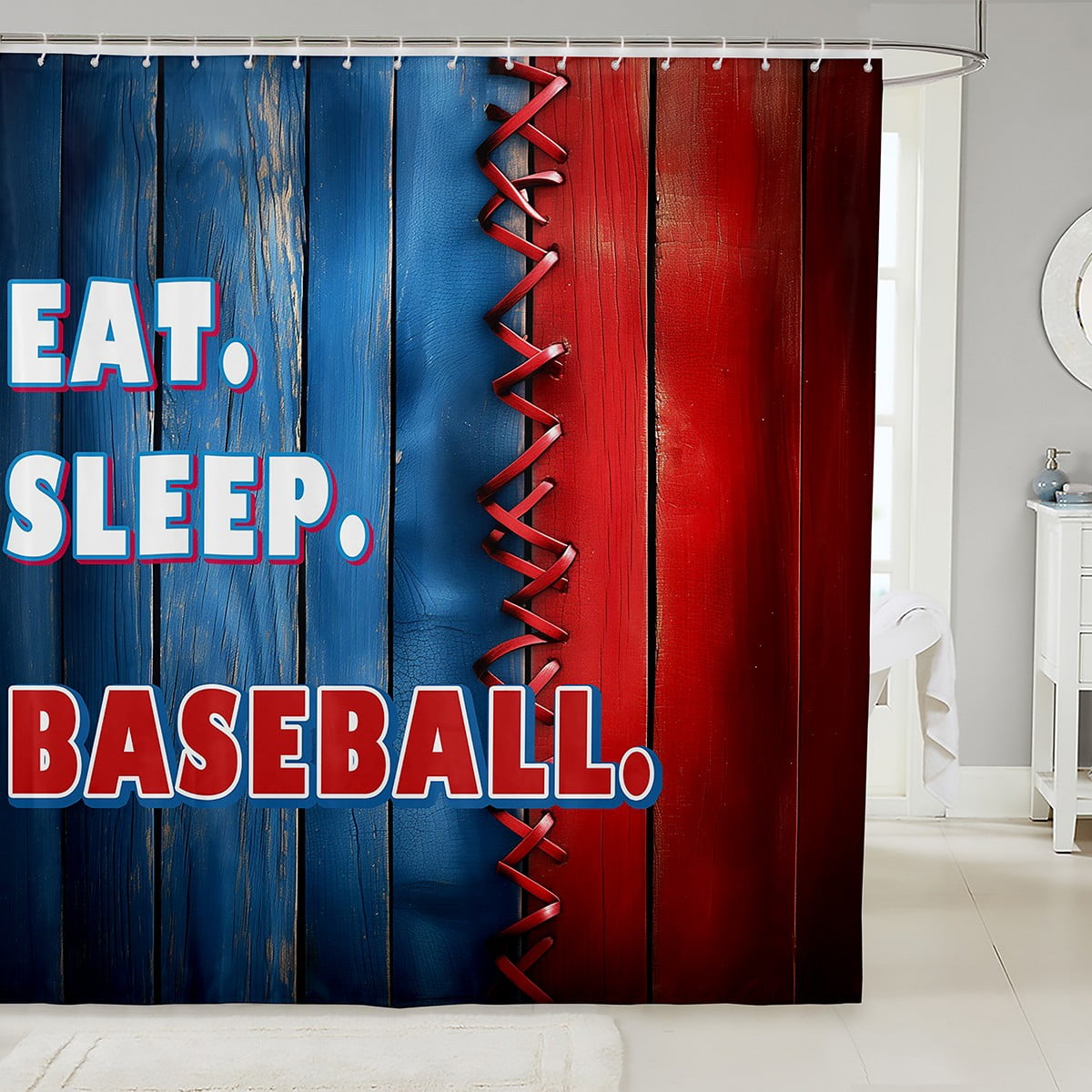 Erosebridal Eat Sleep Baseball Shower Curtain 72x72,Blue Red Bathroom ...