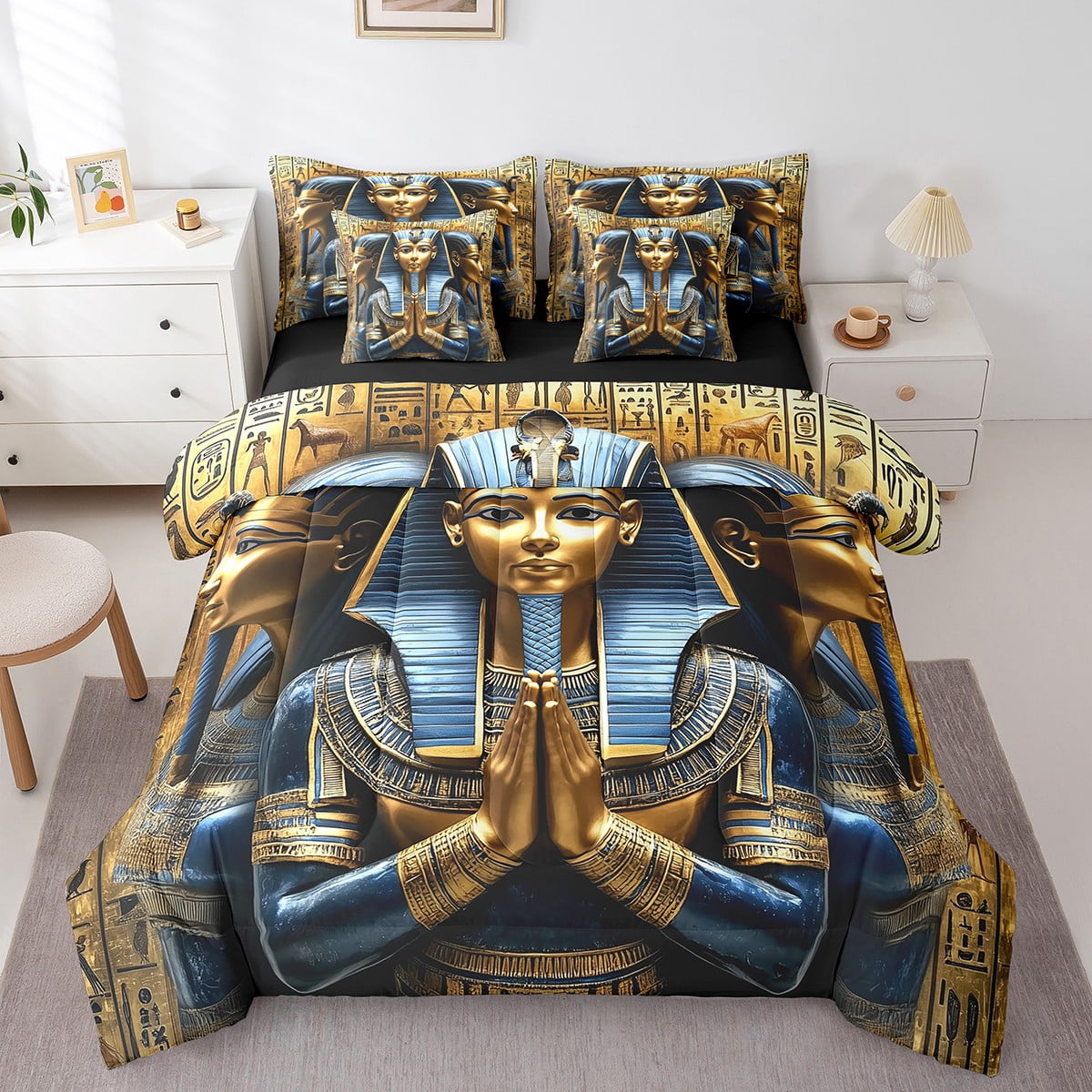 Erosebridal Egyptian Pharaoh Bed in a Bag Queen size, Vintage Pyramids ...