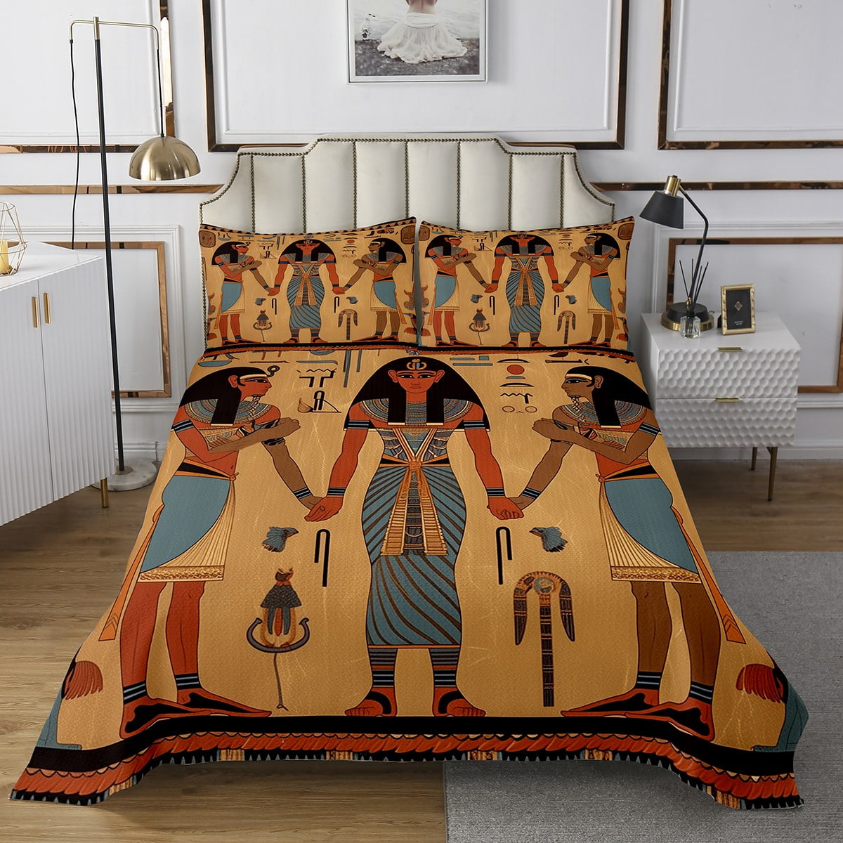 Erosebridal Egyptian Pharaoh Coverlet Set Queen, Tribal Pyramids Bed ...