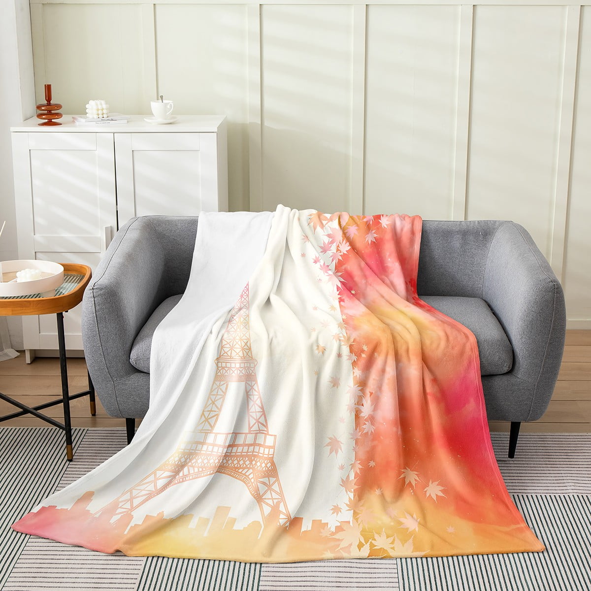 Erosebridal Eiffel Tower Flannel Blanket 90x90 for Teens, Fall Maple Leaf Sherpa Throw ...