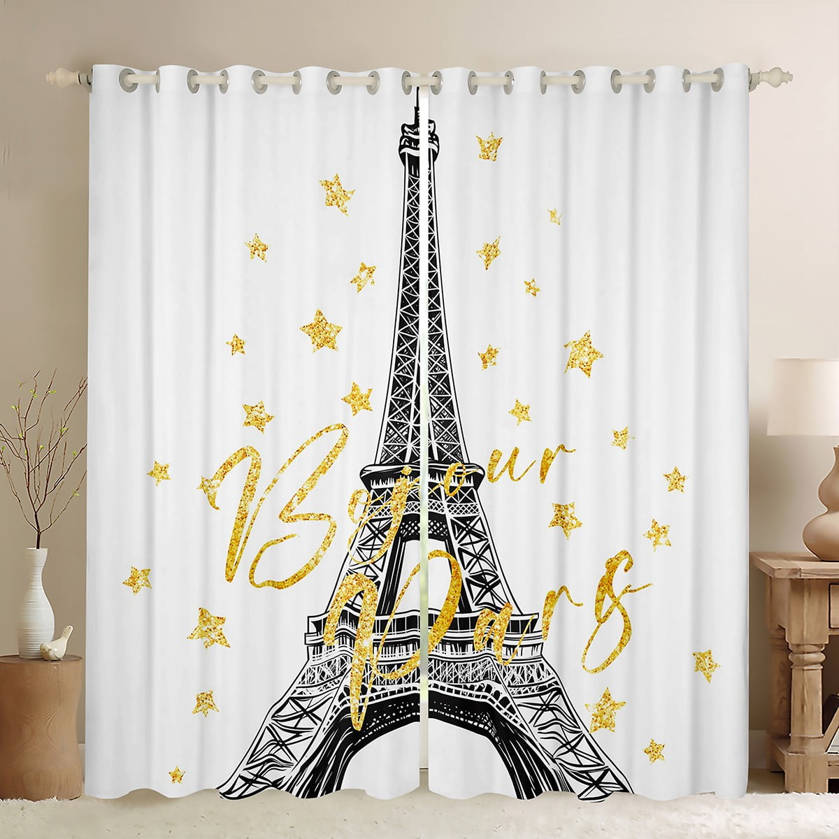 Erosebridal Eiffel Tower Print Curtains and Drapes (38x45), Romantic Paris 30%-50% Blackout ...