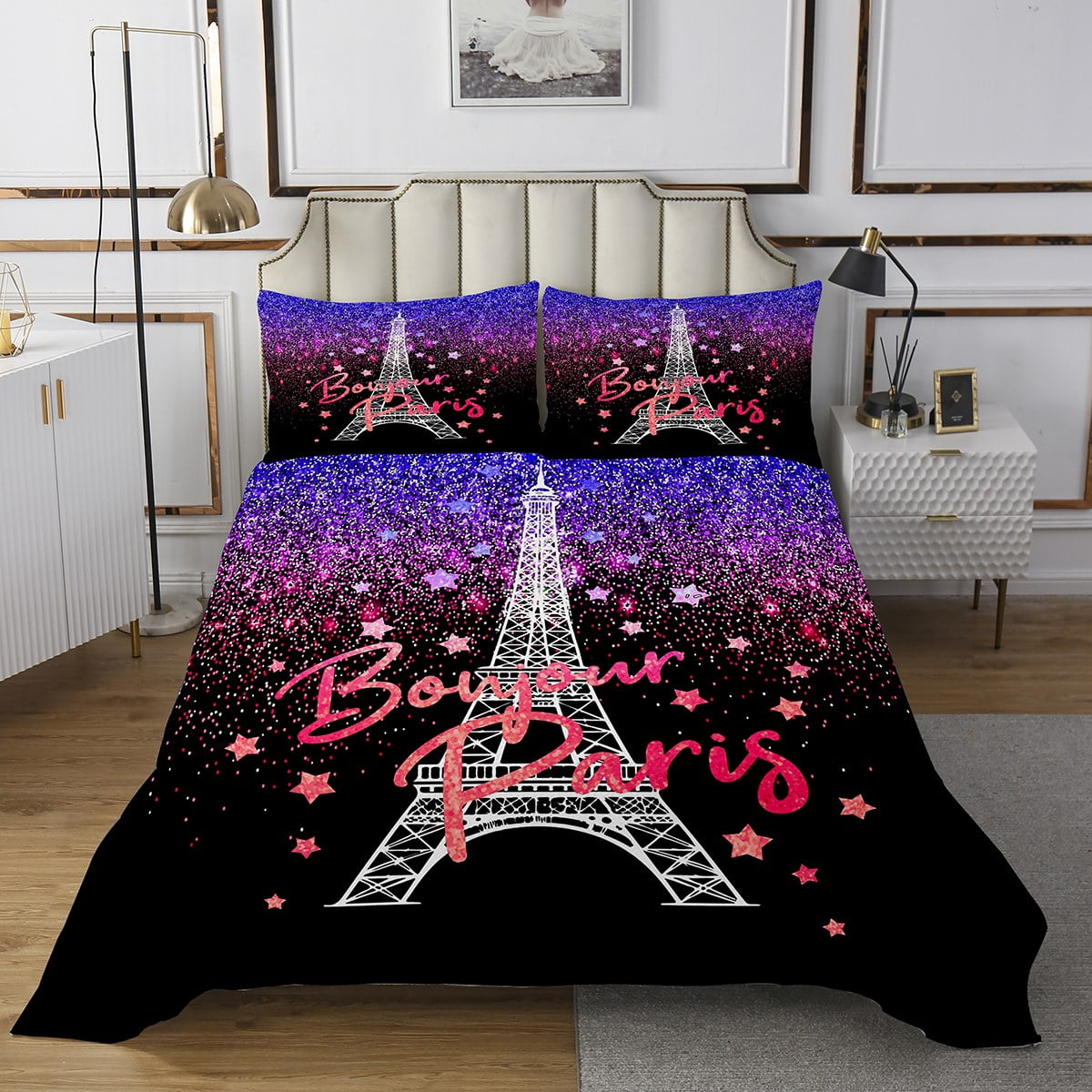 Erosebridal Eiffel Tower Quilt Sets for King Size Bed, Romantic Paris ...