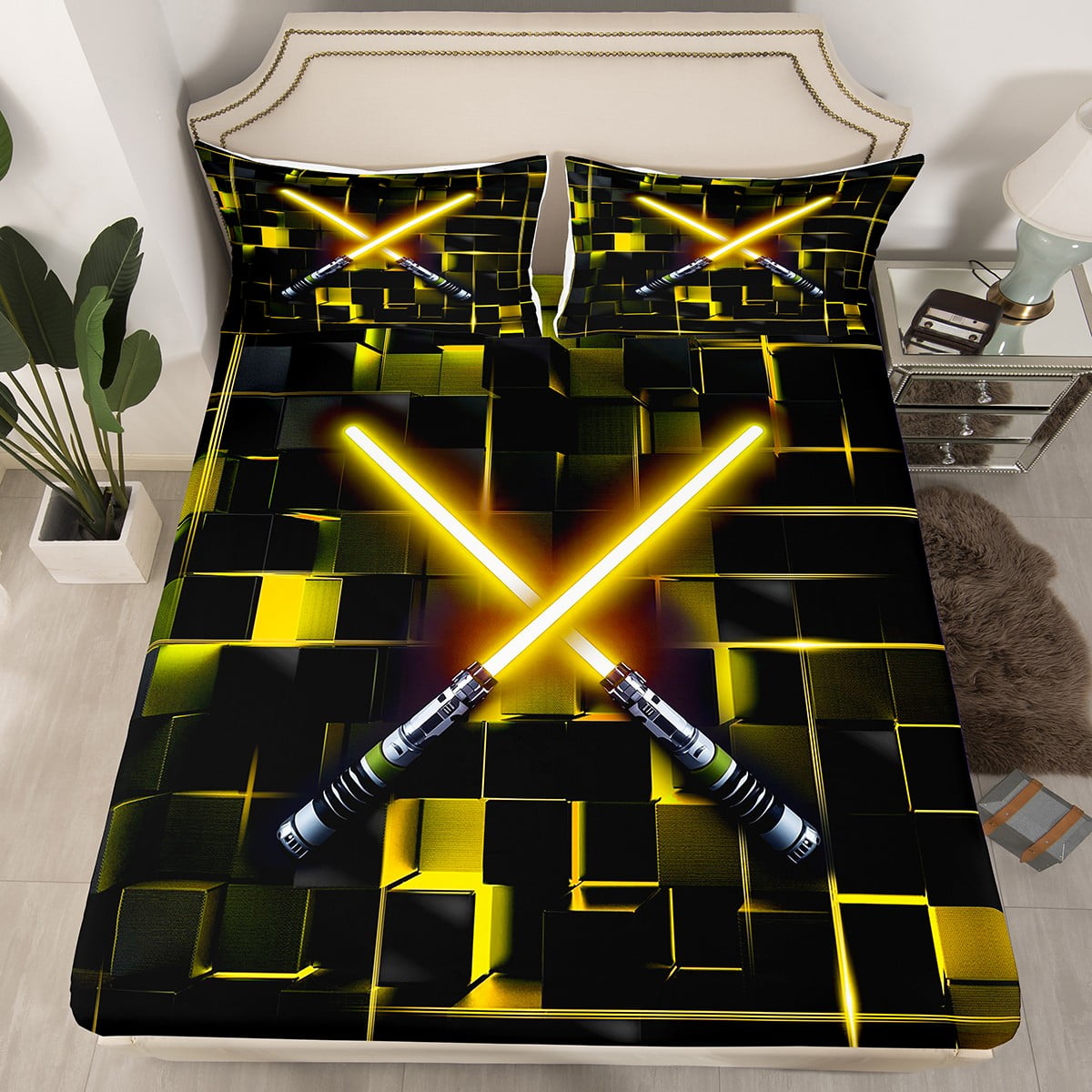 Erosebridal Electric Games Fitted Sheet Full,Neon Light Bedding Set ...
