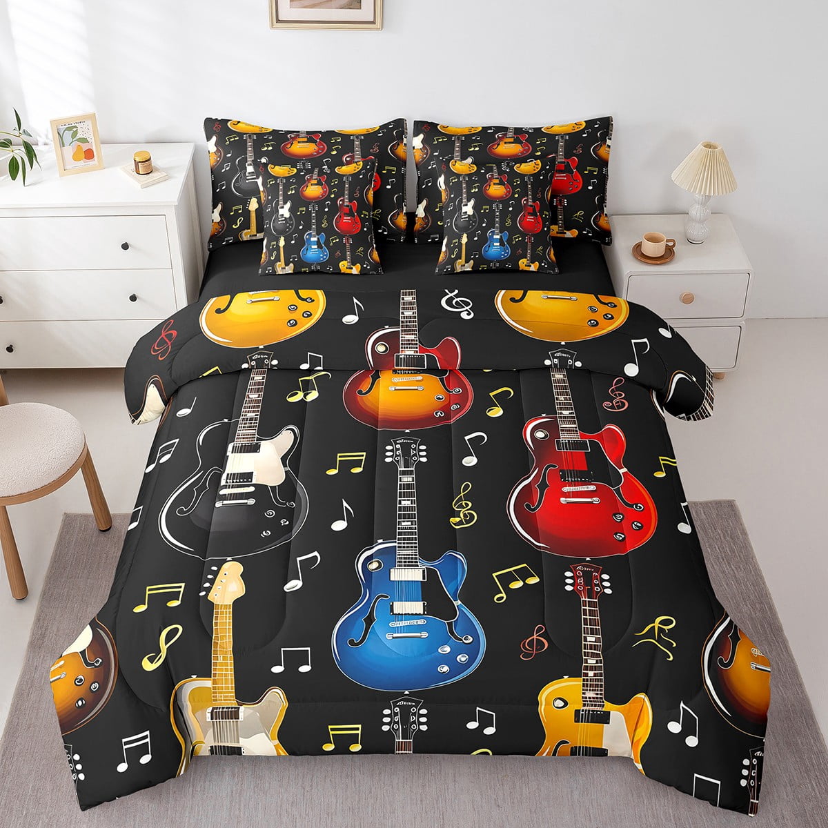 Erosebridal Electric Guitar Bedding Full Size,Music Notes Comforter ...