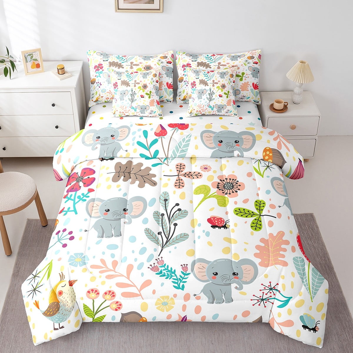 Erosebridal Elephant Bed In A Bag 7 Piece Twin Cute Flower Elephant ...