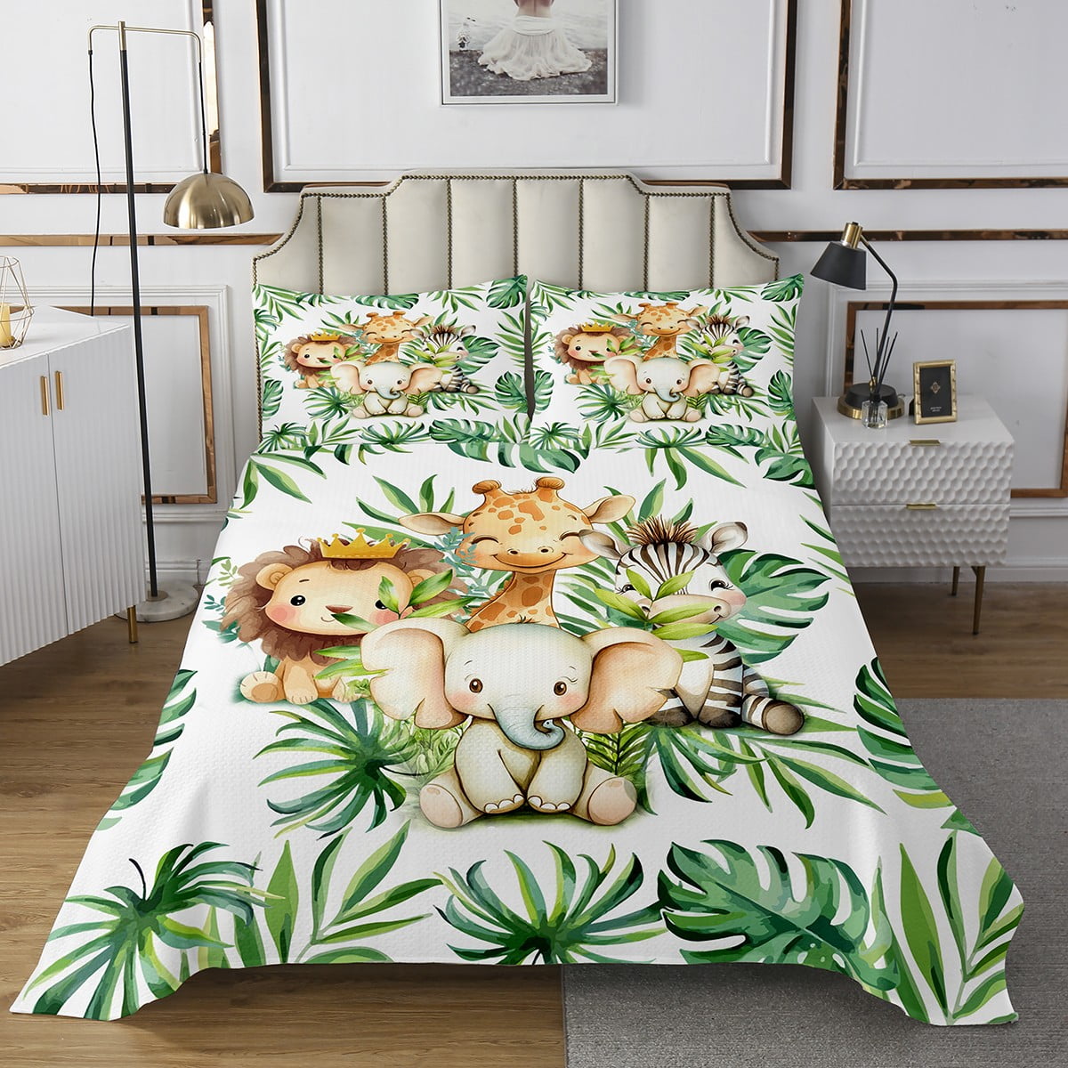 Erosebridal Elephant Lion Zebra Coverlet Set King,Tropical Leaves ...