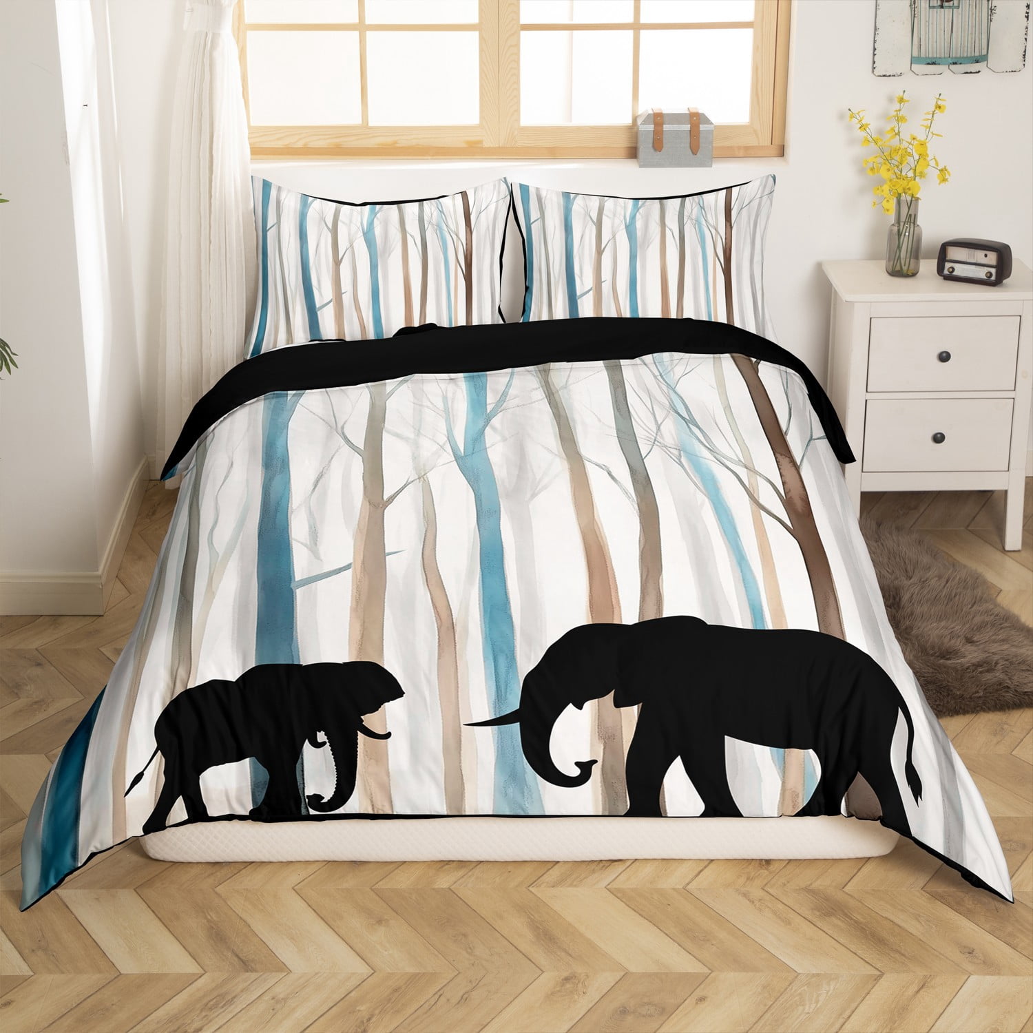Erosebridal Elephant Silhouette Duvet Cover , Wildlife Themed Bedding ...