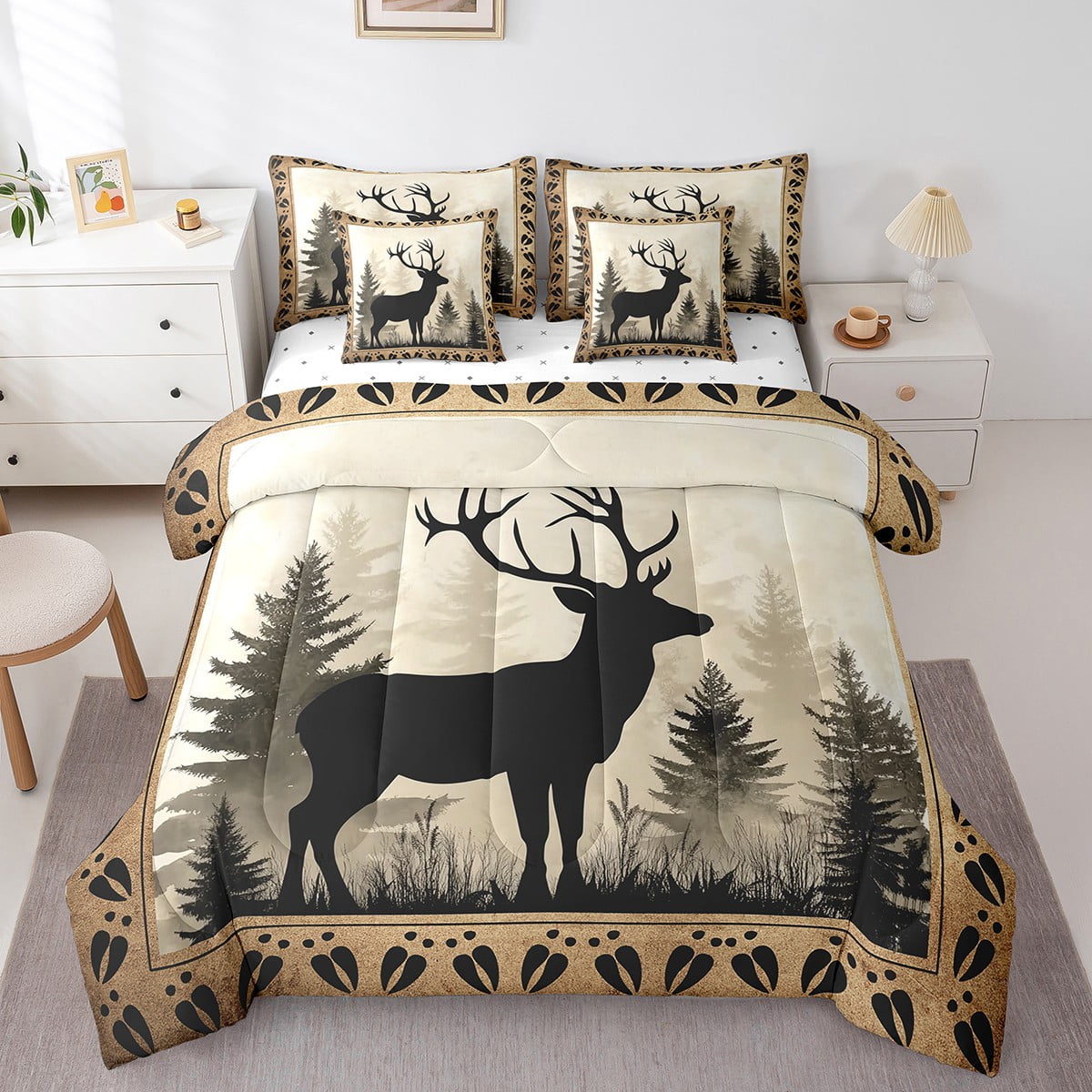 Erosebridal Elk Deer Comforter Set King 7 Pcs Antlers Hunting Western ...