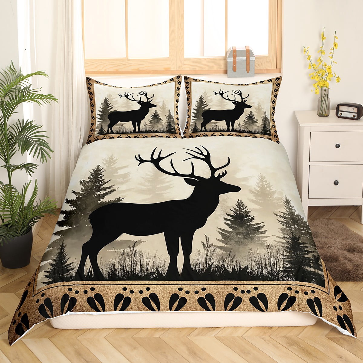 Erosebridal Elk Deer Duvet Cover Full Size Antlers Hunting Bedding Set ...