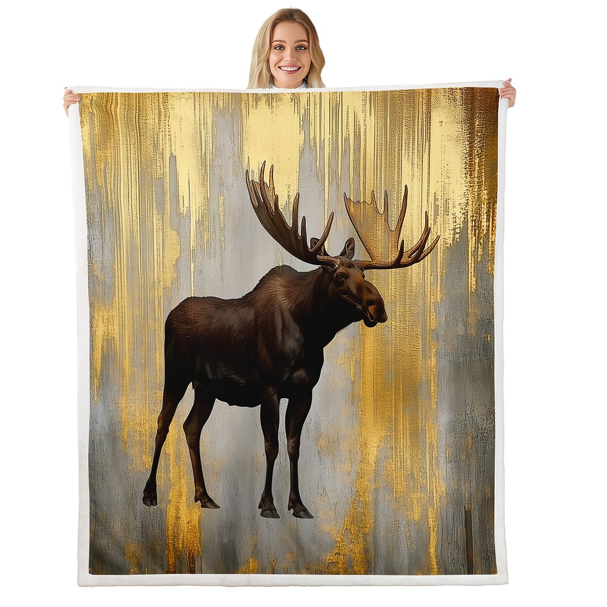 Erosebridal Elk Reindeer Fleece Blanket, Brown Sherpa Throw, Wooden ...