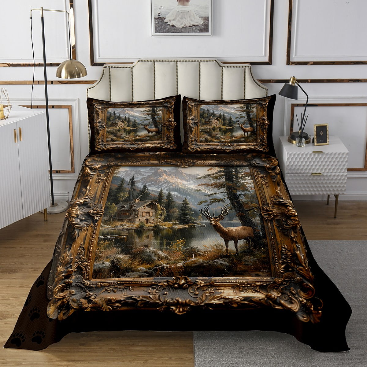 Erosebridal Elk Reindeer Quilt Sets for Queen Size Bed, Lake House Bed ...