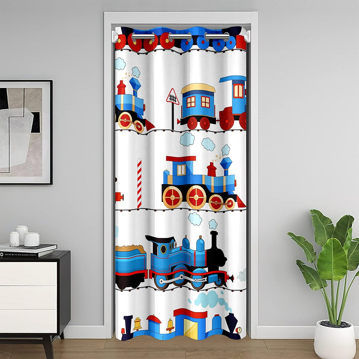 Erosebridal Engine Steam Train Door Curtain Panel 59x80, Cartoon Car ...