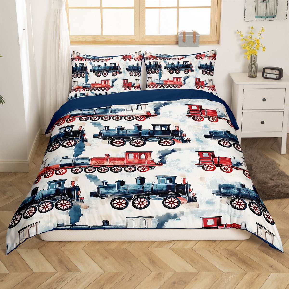 Erosebridal Engine Train Duvet Cover Queen, Cartoon Truck Bedding Sets ...