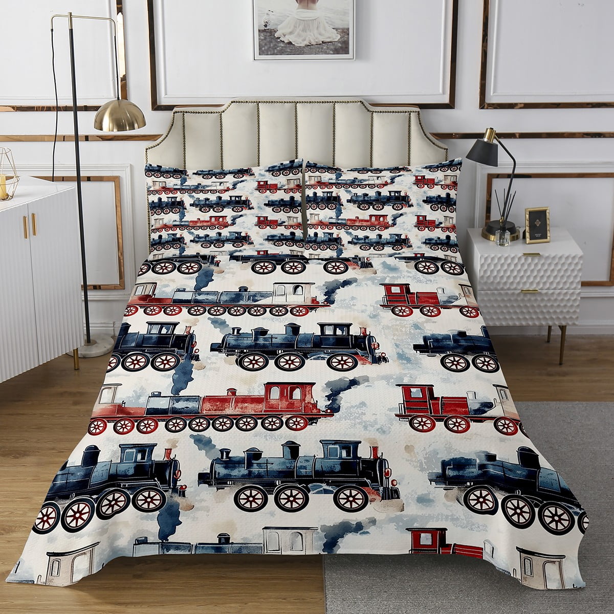 Erosebridal Engine Train Quilt Sets for Queen Size Bed, Cartoon Truck ...