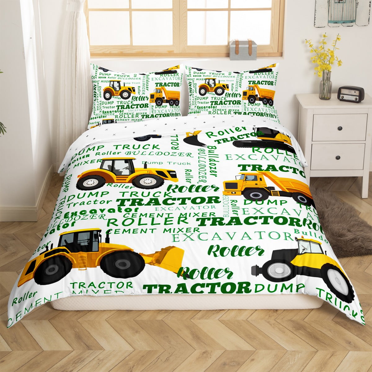 Erosebridal Equipped Tractor Comforter Cover King, Construction Truck ...