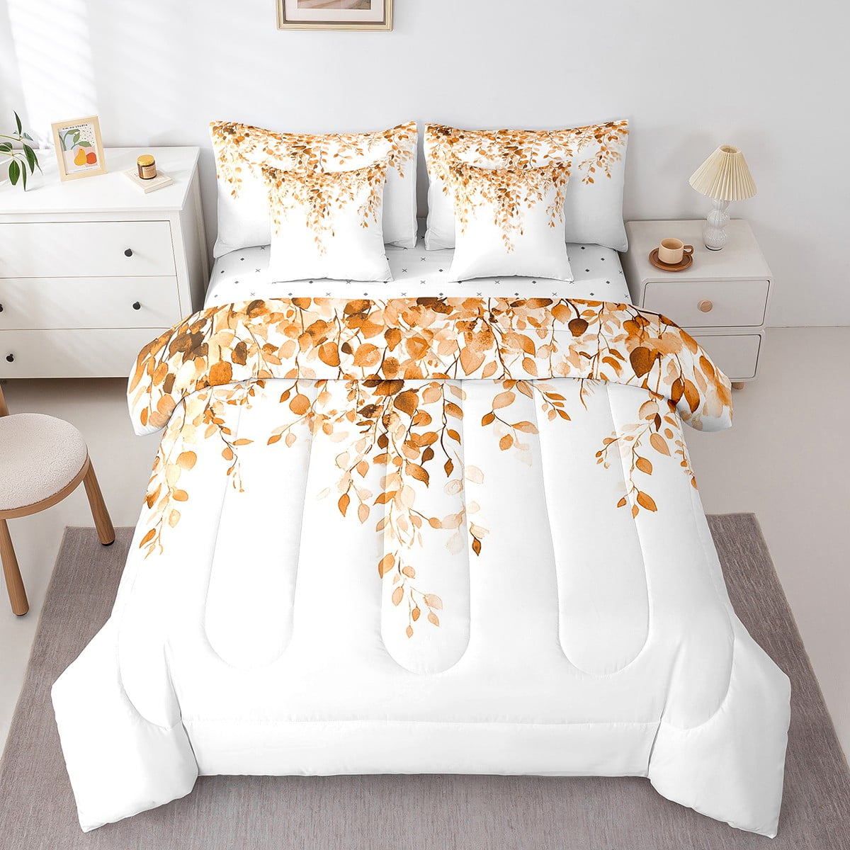 Erosebridal Eucalyptus Leaf Comforter Sets Full Size, Orange Comforters ...
