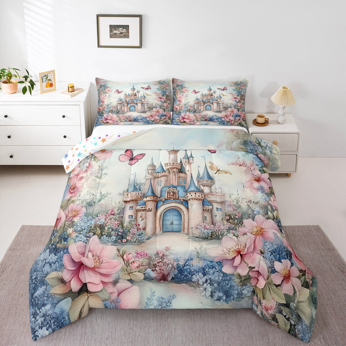 Erosebridal Fairy Castle Comforter Sets Toddler Size,Watercolor ...