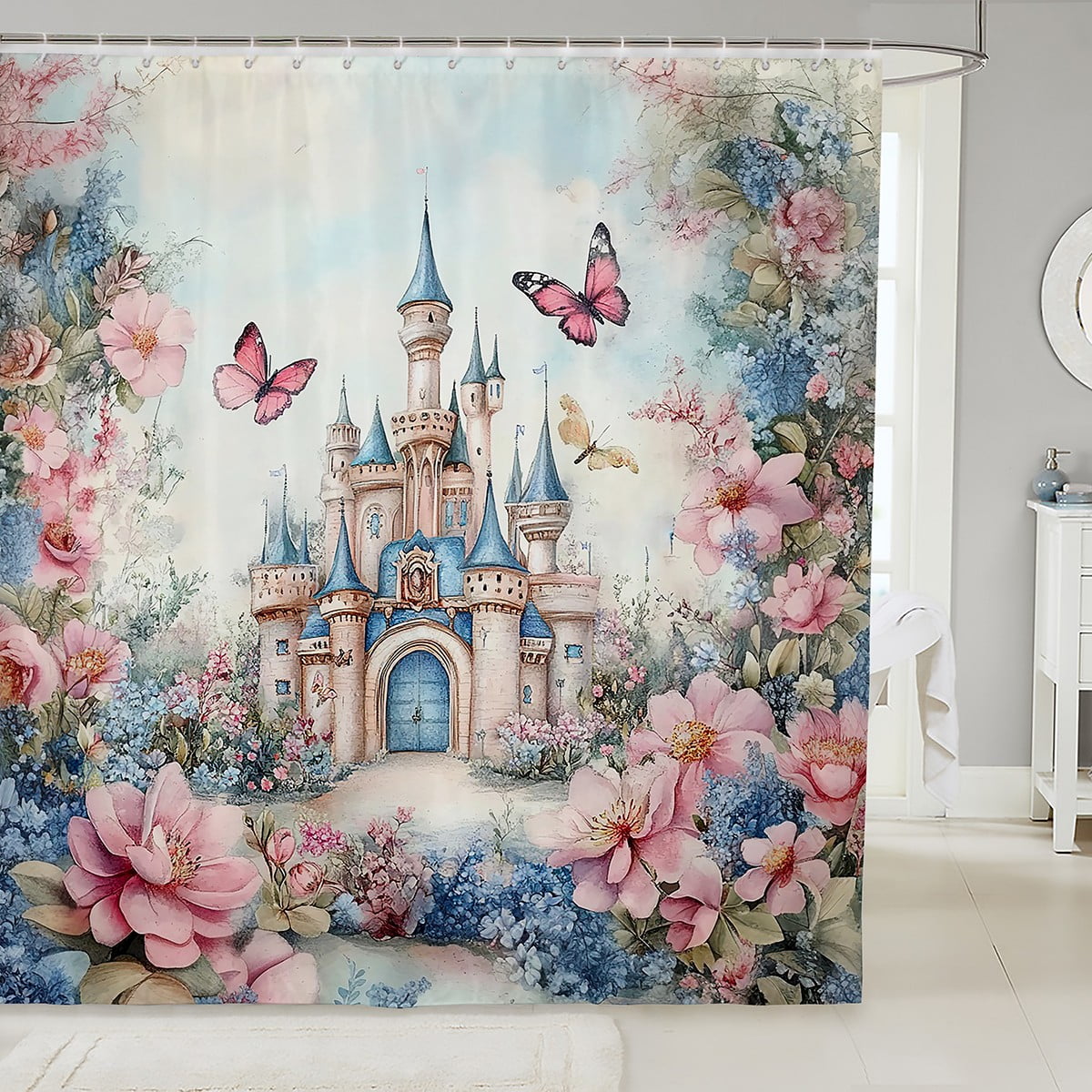 Erosebridal Fairy Castle Shower Curtain 72x84,Watercolor Botanical ...