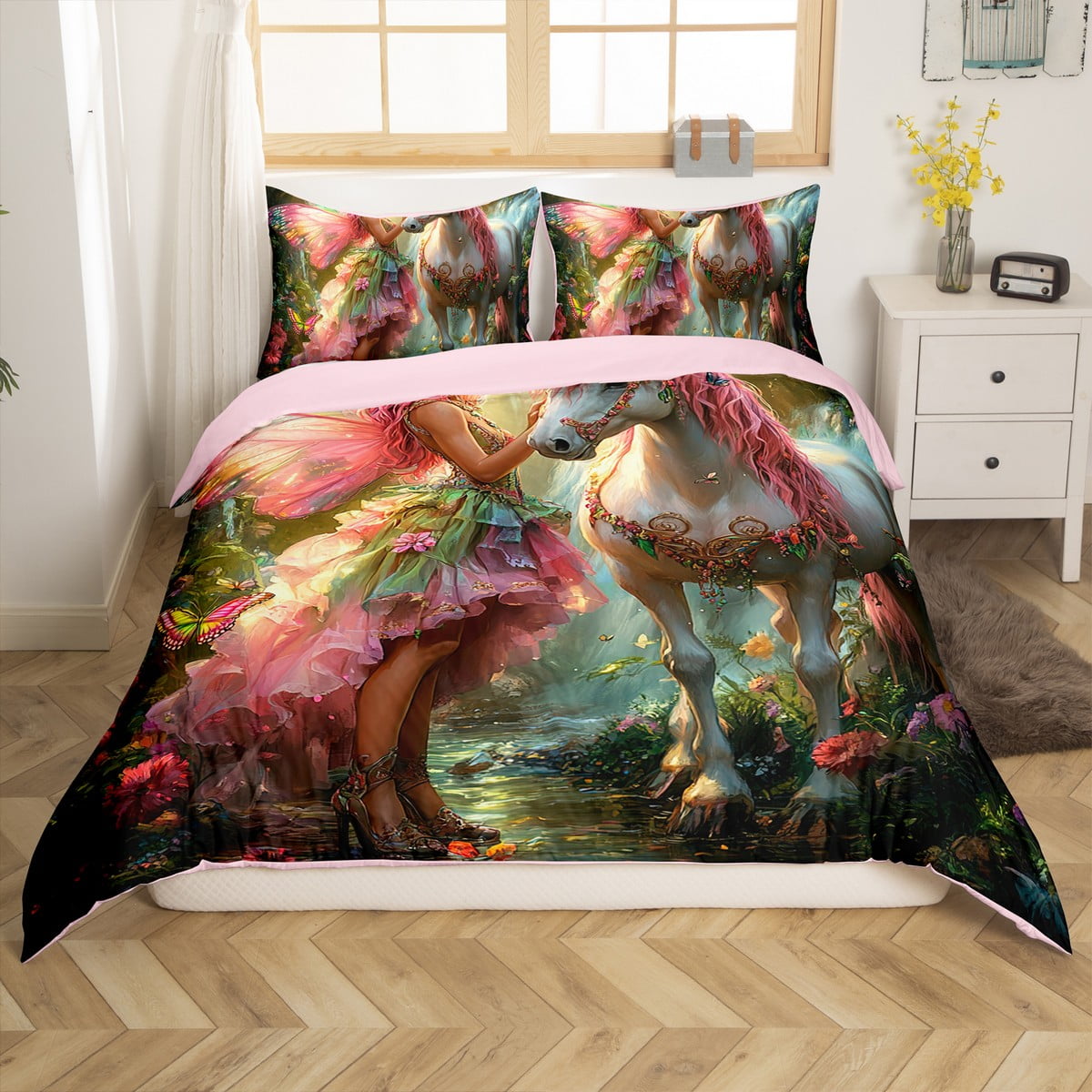 Erosebridal Fairy Elf Comforter Cover for Princess, Magic Unicorn ...