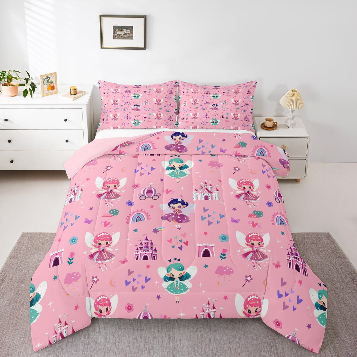 Erosebridal Fairy Princess Comforter Sets Queen Size, Cartoon Castle ...