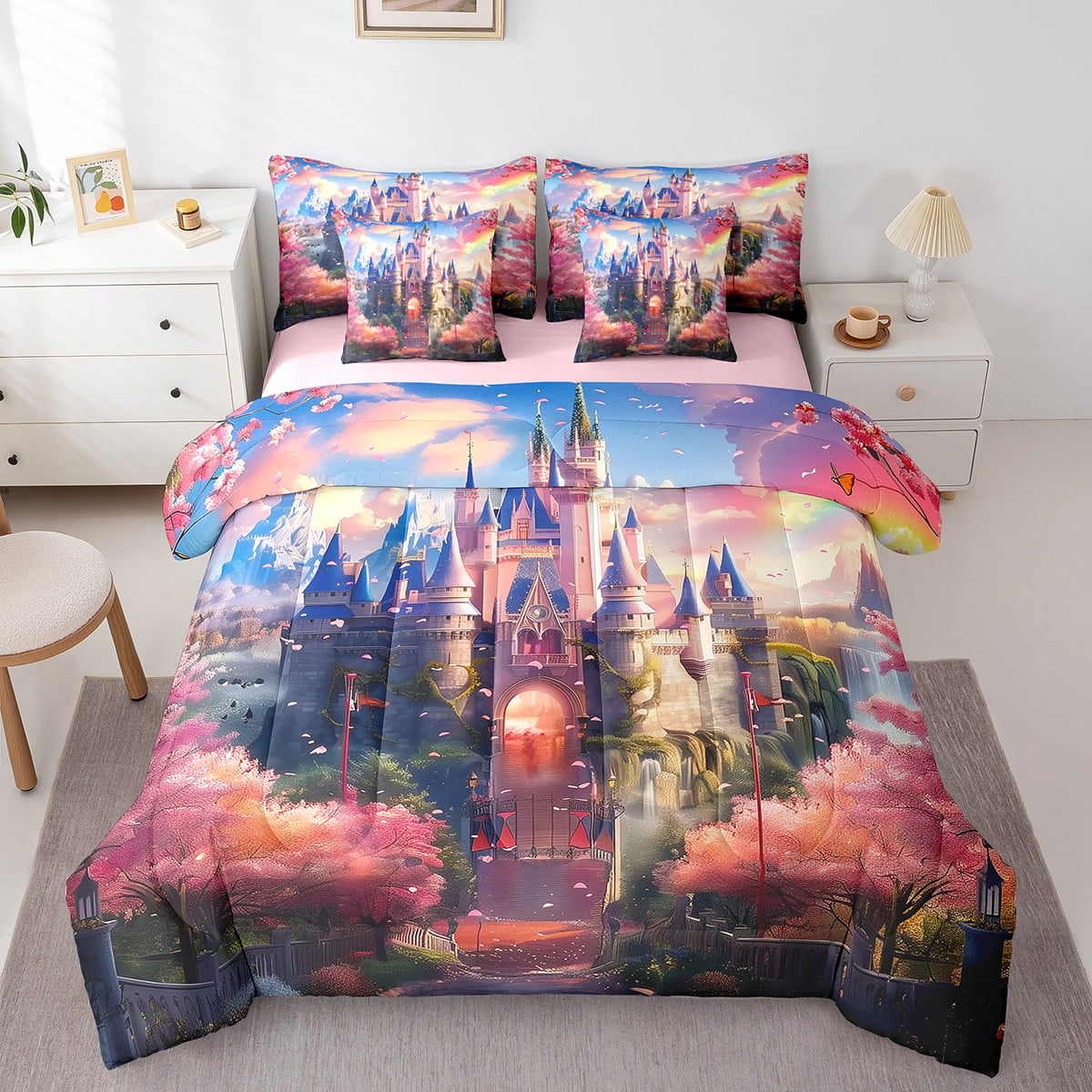Erosebridal Fairy Tale Theme Castle Bedding Queen Size,Flowers ...