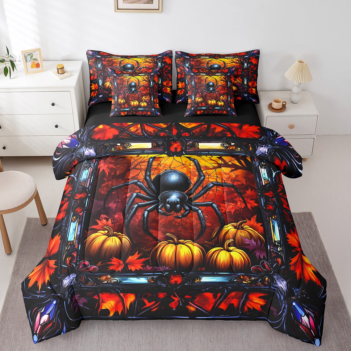 Erosebridal Fall Pumpkin Bedding Queen Size,Animal Spider Bed In A Bag ...