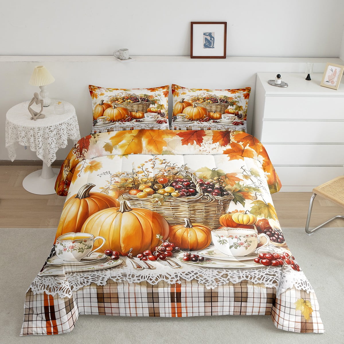 Erosebridal Fall Pumpkin Comforter Sets Queen Size, Grapes Fruit ...