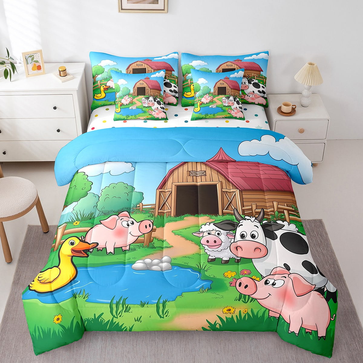 Erosebridal Farm Animal Bed in a Bag Queen size, Kawaii Pig Cow Bed Set ...