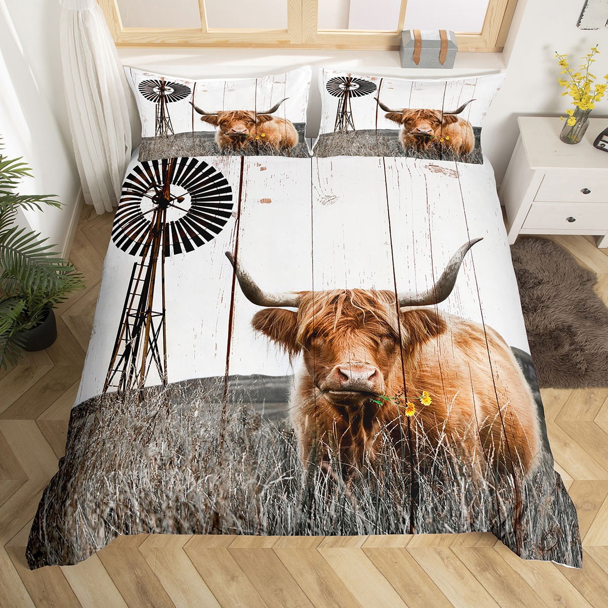 Erosebridal Farm Animal Comforter Cover Cattle Daisy Flowers Bedding ...